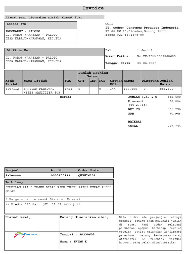 Invoice: Jumlah Packing Satuan Kode Produk Nama Produk FRA CRT Inr Pcs ...