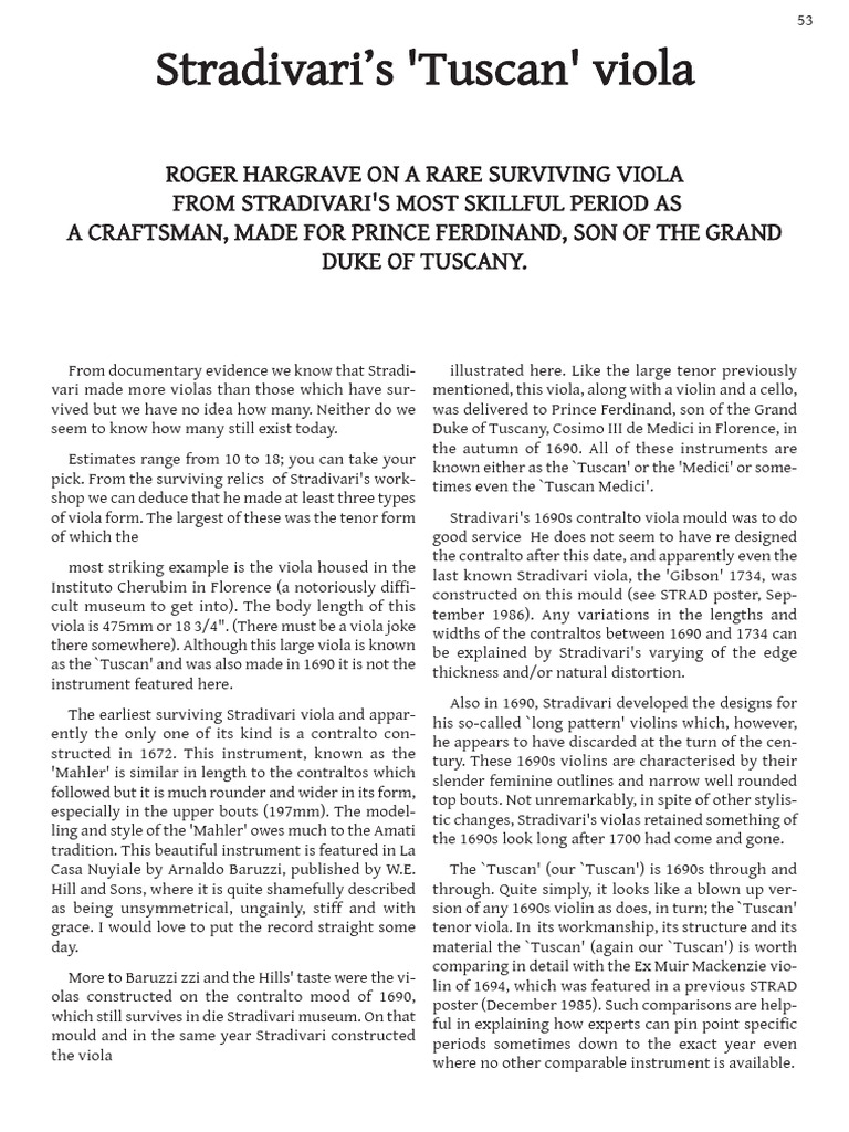 Artikel 1992 10 Stradivari Antonio Tuscan PDF | PDF | Violin | Cello