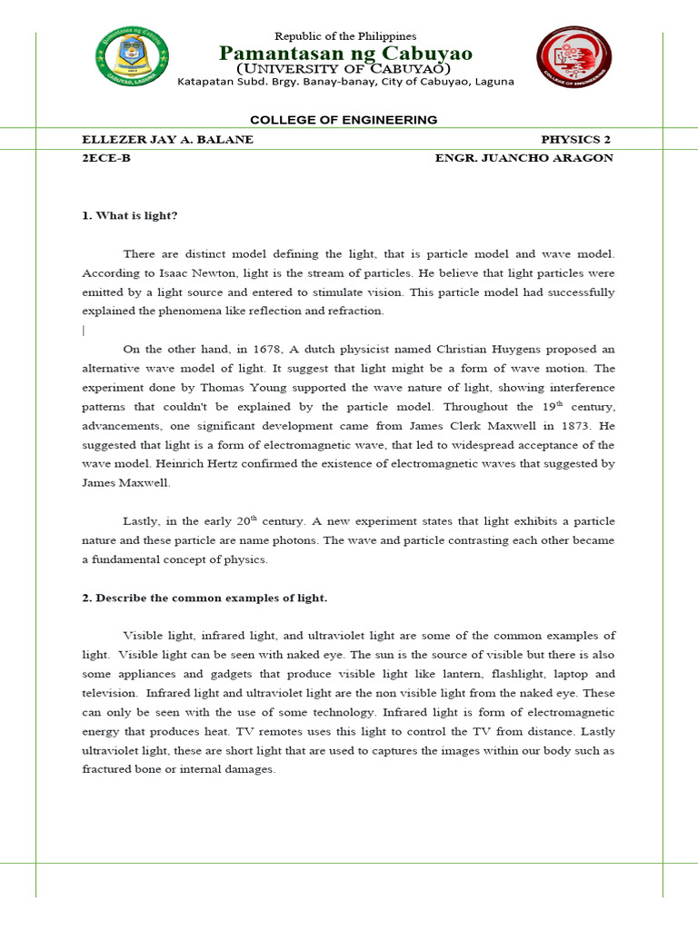 Physics 2 - Light and Optics | PDF | Light | Reflection (Physics)