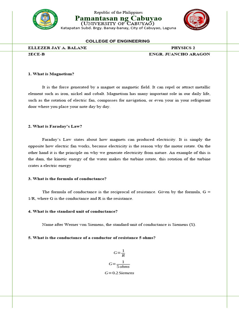 Physics 2 - Midterm Activity | PDF | Electrical Resistance And Conductance | Electricity