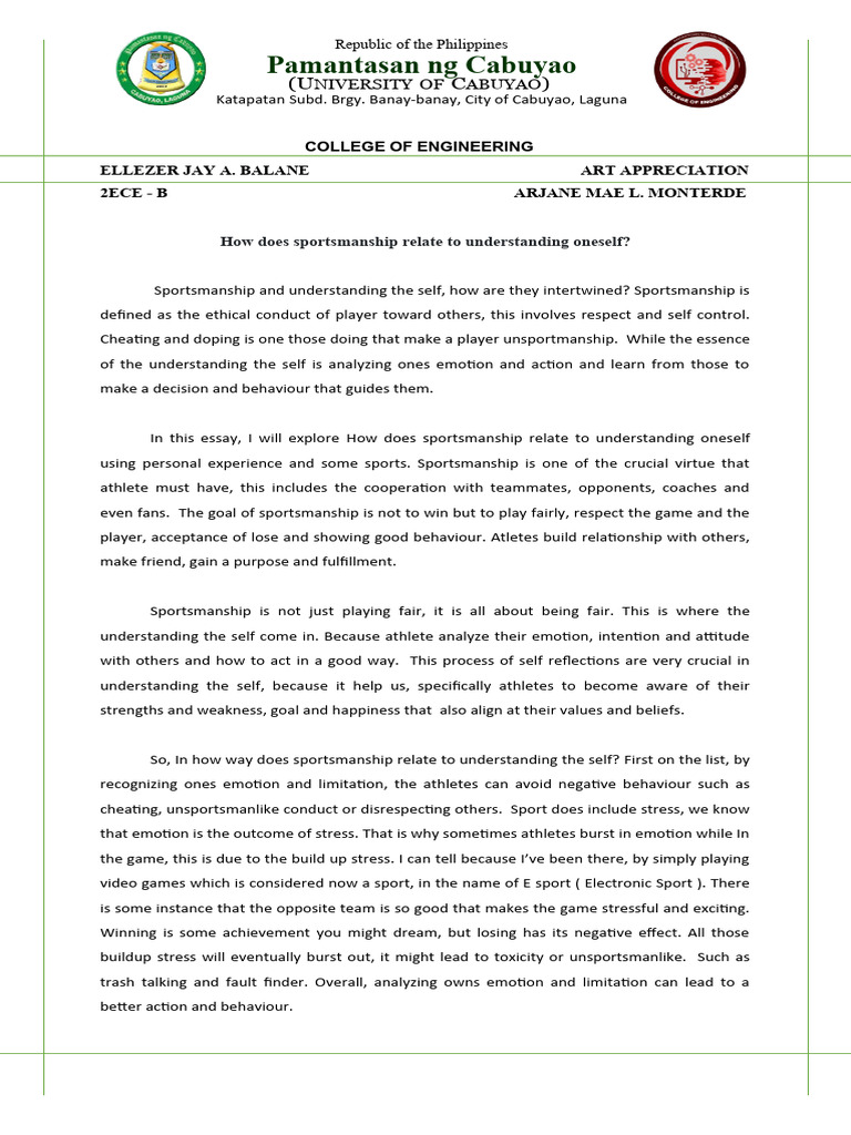 UTS - How Does Sportsmanship Relate To Understanding Oneself | PDF ...