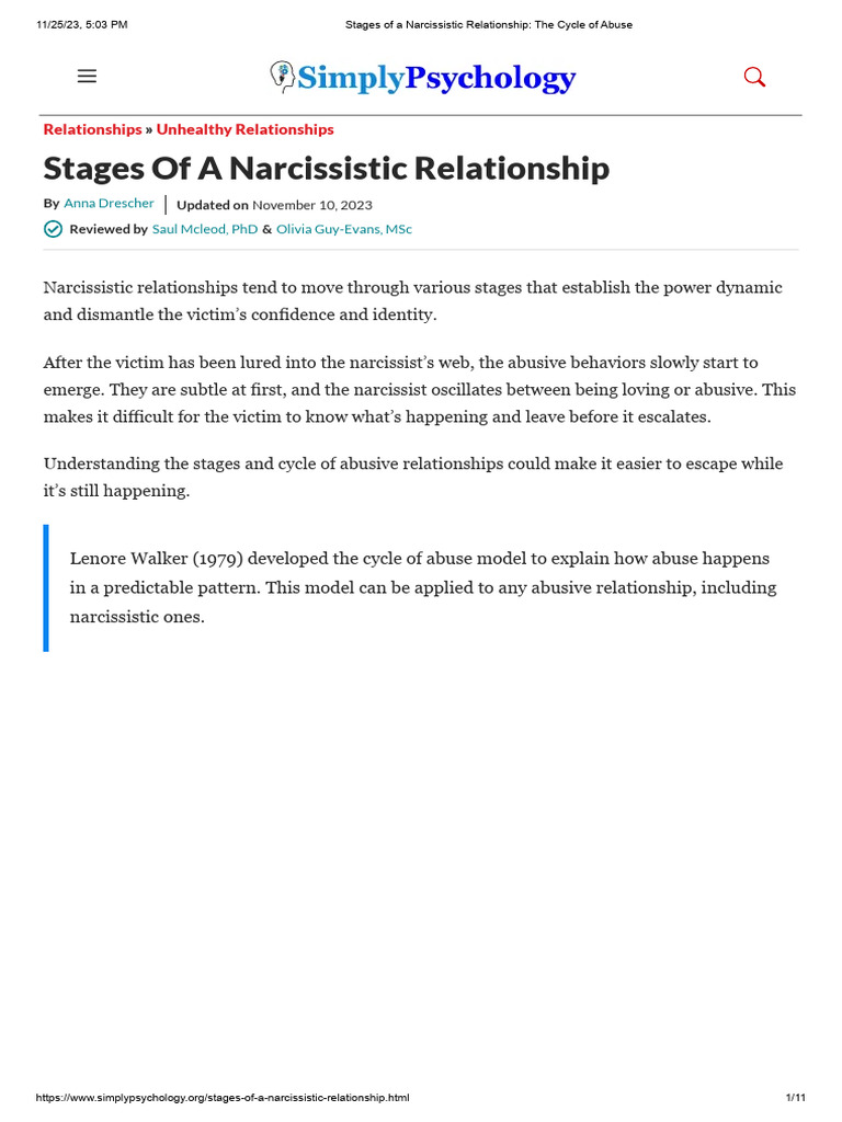 Stages of A Narcissistic Relationship - The Cycle of Abuse | Download Free PDF | Narcissism ...