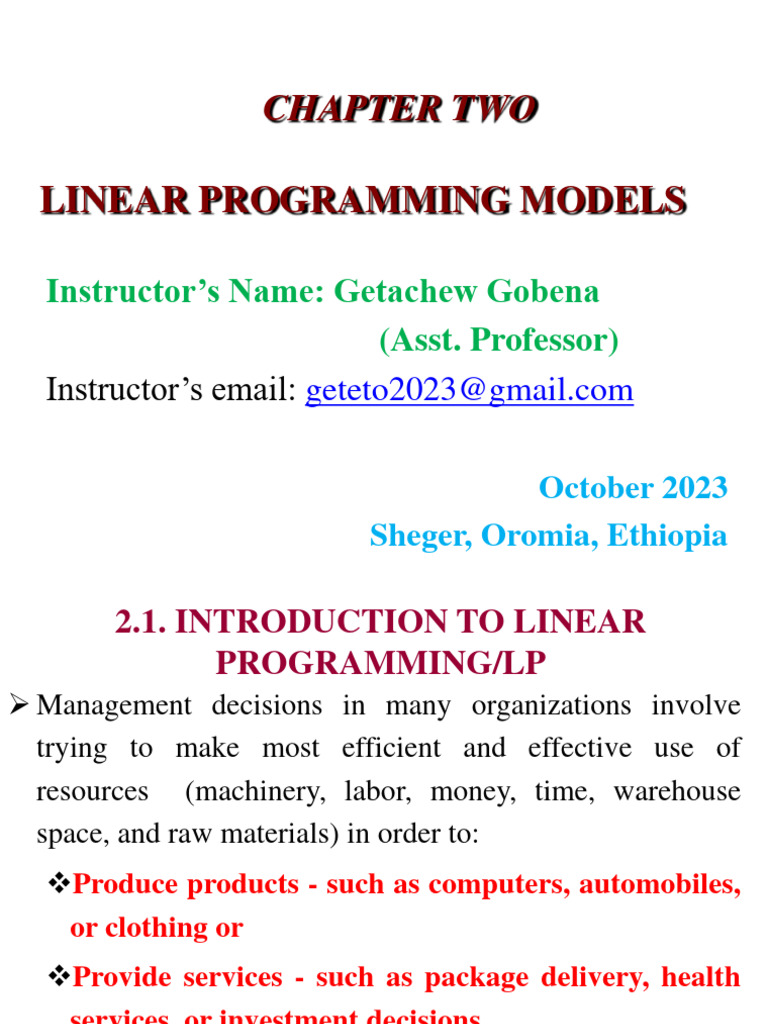 Chapter 2 - Linear Proramming | PDF | Mathematical Optimization ...