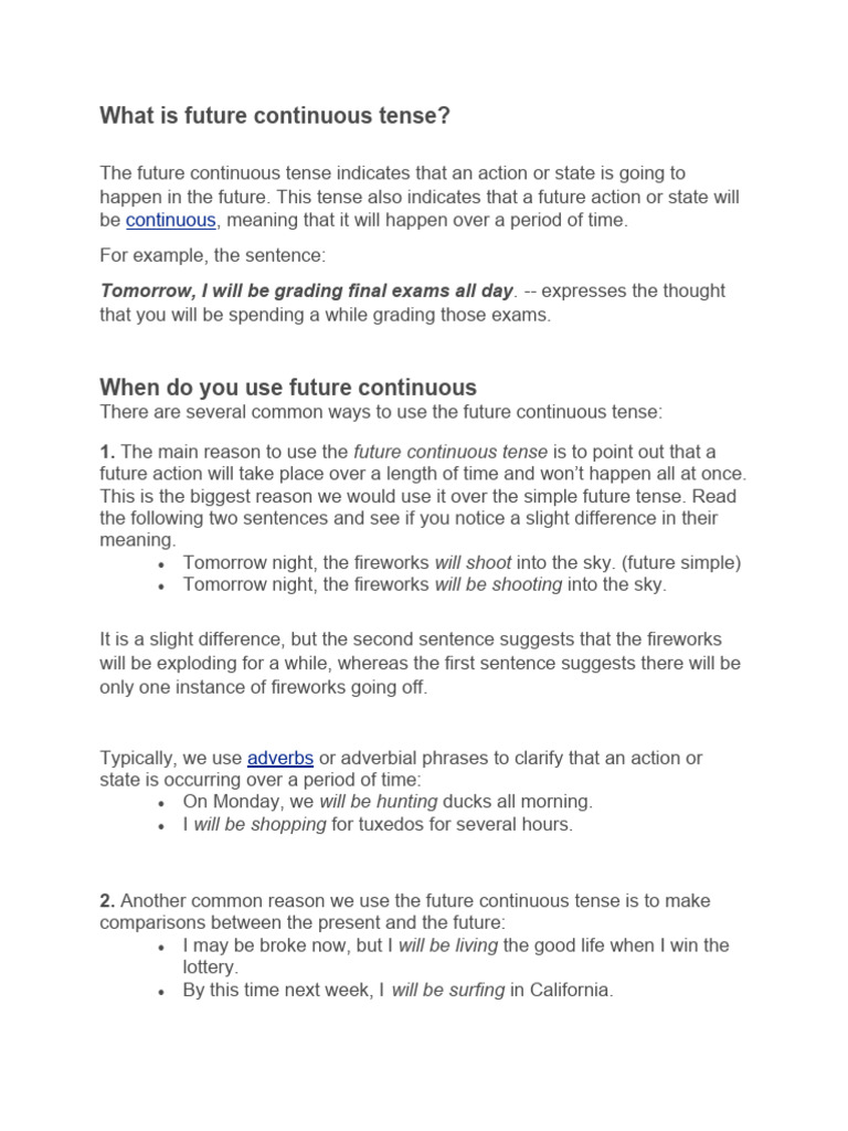 Rules-Future Continuous | PDF | Grammatical Tense | Verb