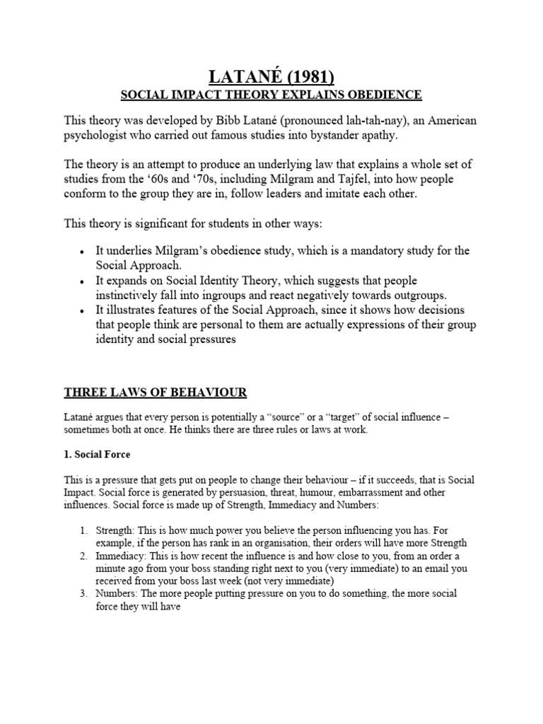 Social Impact Theory for Students | PDF | Obedience (Human Behavior ...