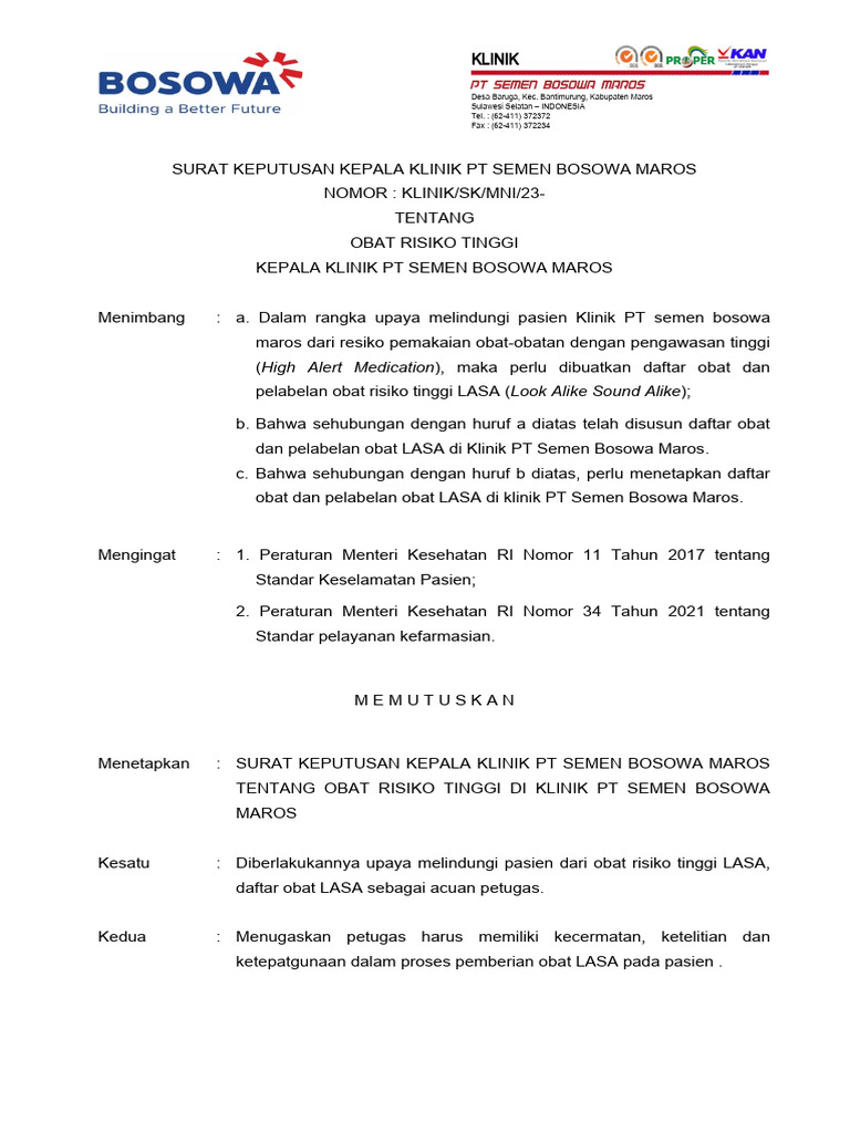 SK Obat Resiko Tinggi | PDF