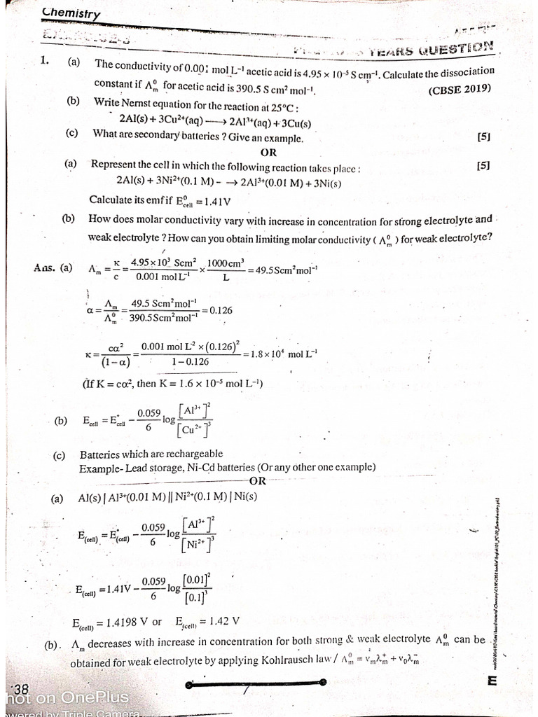 Electrochemistry Previous Year Questions | PDF