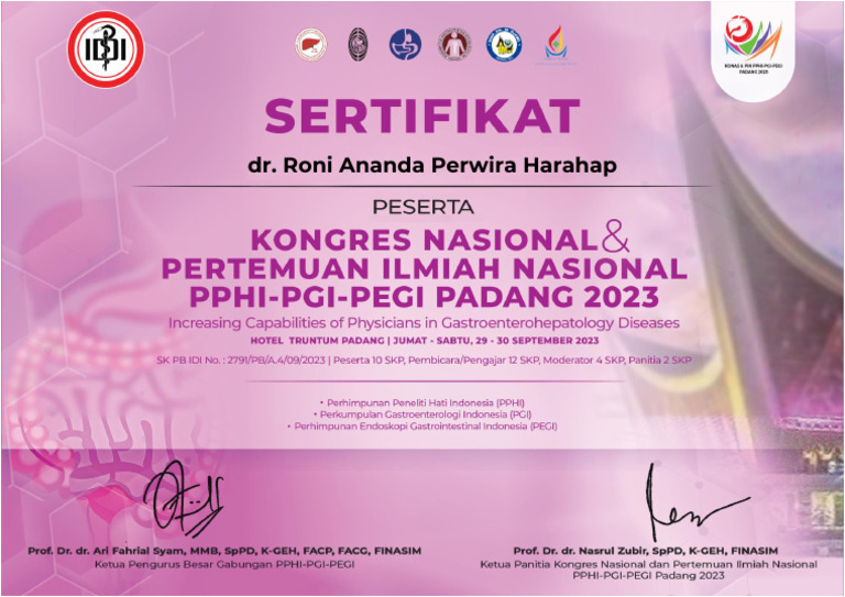 Ecertificate dr-Roni-Ananda-Perwira-Harahap Peserta Symposium | PDF