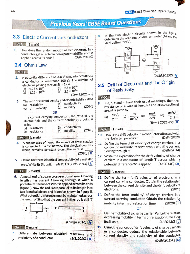 Current Electricity Imp Questions Pdf