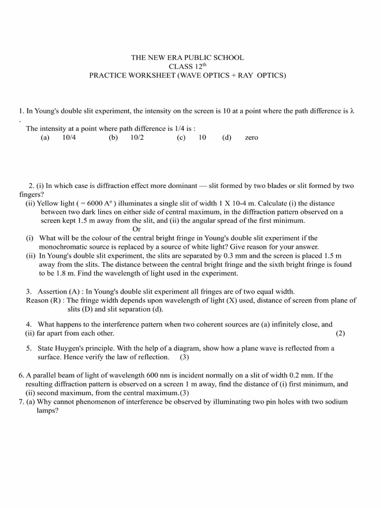 12th Physics Practice Worksheet-1 | PDF