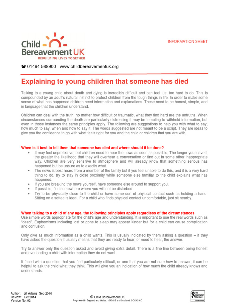 Explaining To Young Children That Someone Has Died-1 | PDF