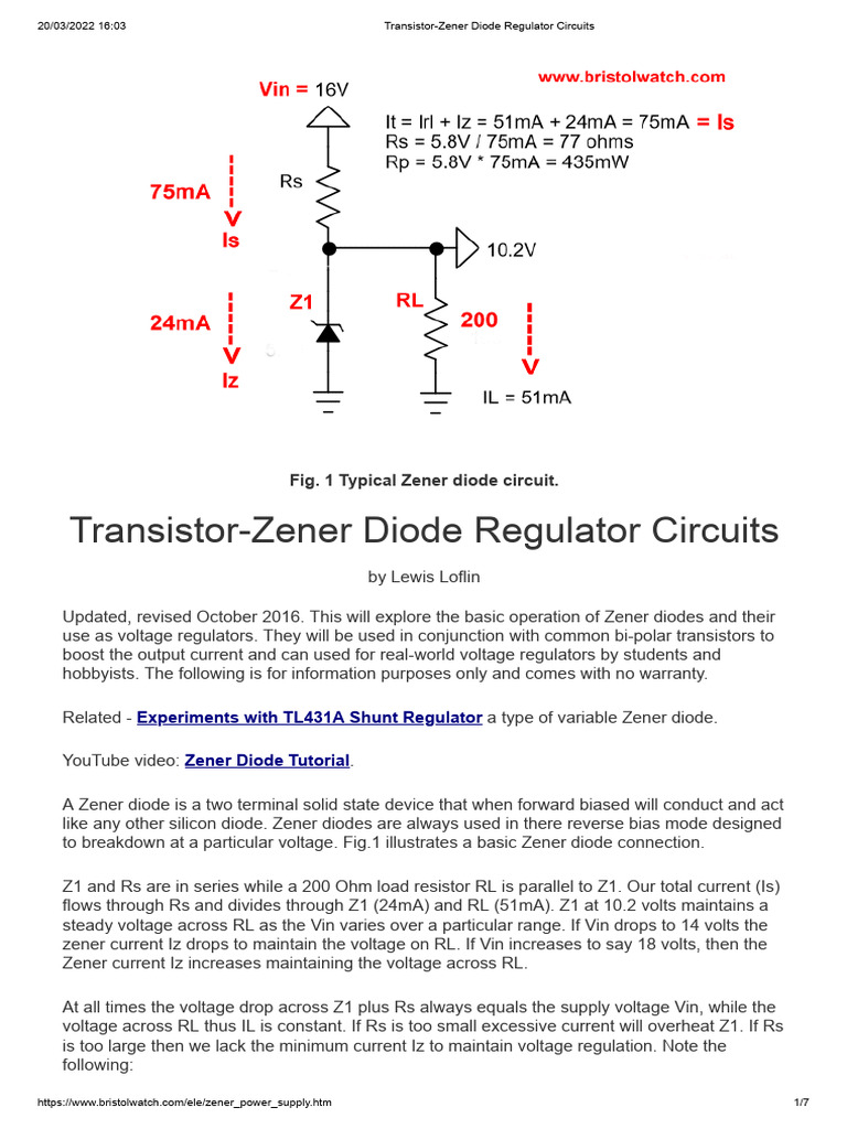 Transistor-Zener Diode Regulator Circuits | PDF | Transistor | Mosfet