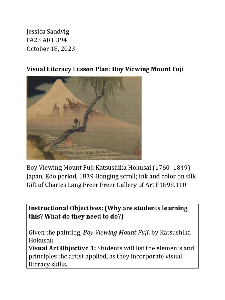 Fa3 Art Visual Literacy Lesson Plan Jessica Sandvig | PDF | Cognitive ...