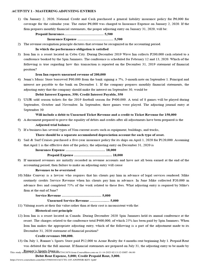 Revenue Recognition and Adjusting Entries | PDF | Debits And Credits ...