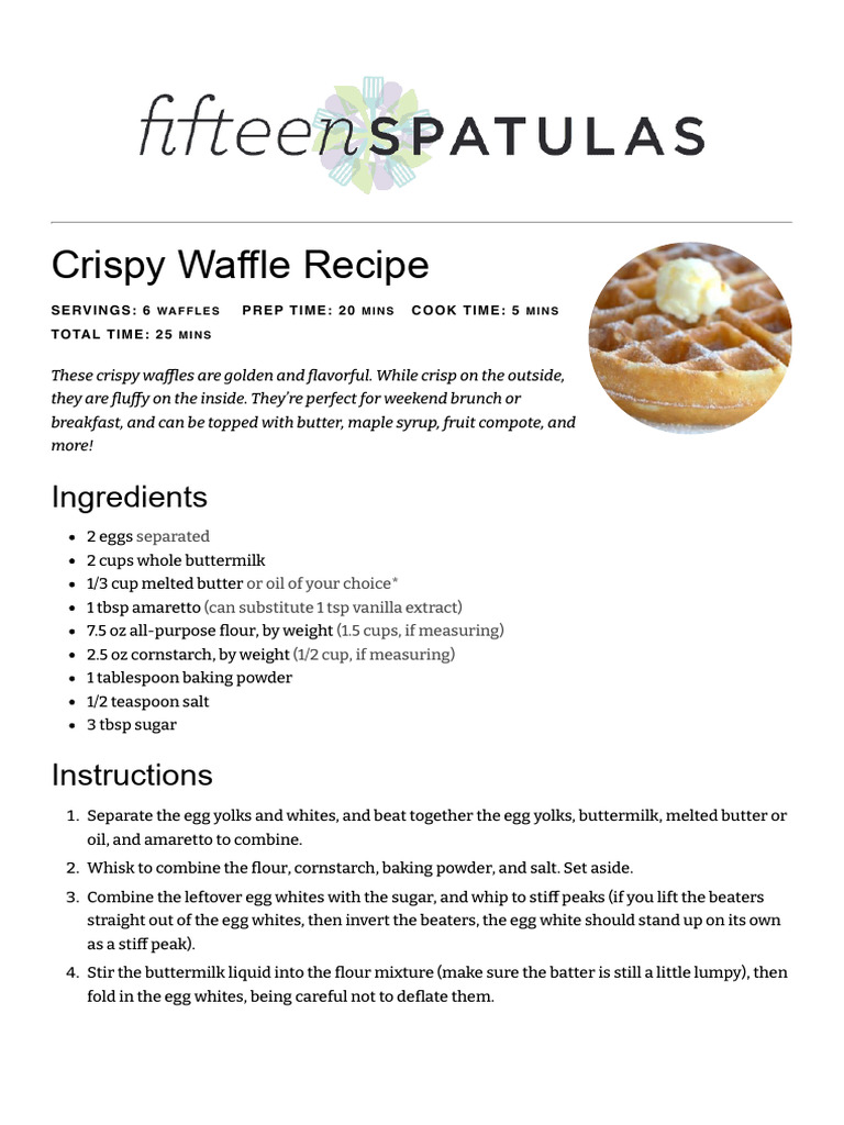 Crispy Waffle Recipe - Fifteen Spatulas | PDF | Waffle | Baking Powder