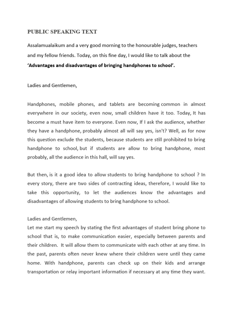 Pros and Cons of Phones in School | PDF | Mobile Phones | Public Speaking