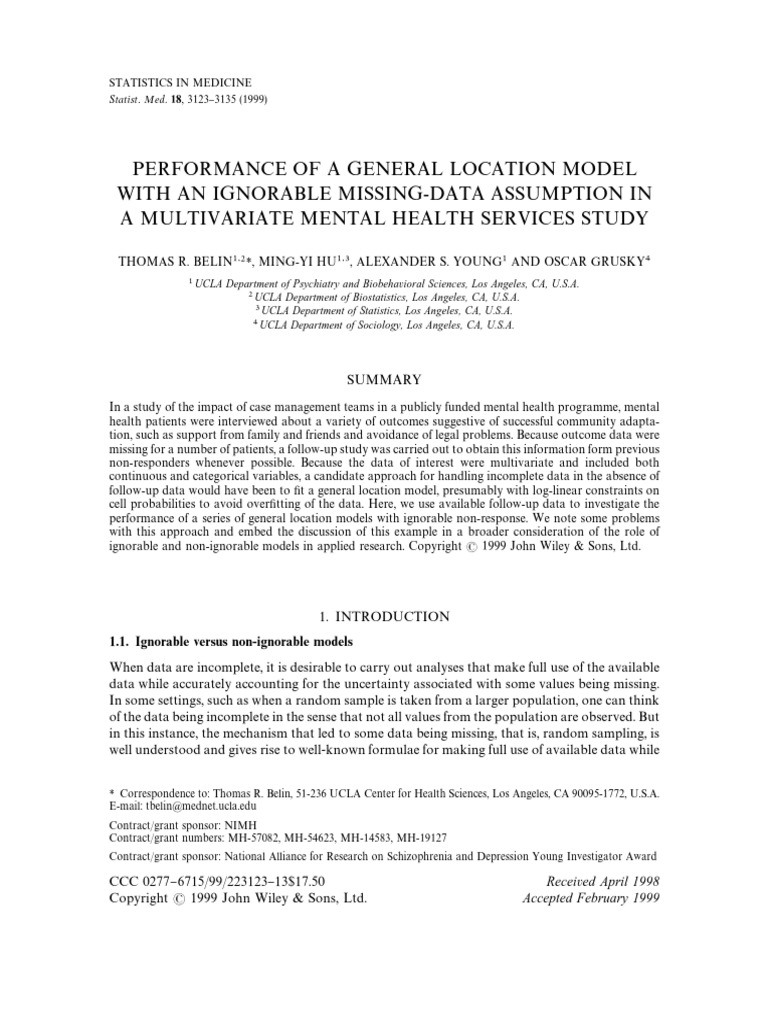 Performance Of A General Location Model With An Ignorable Missing Data Assumption In A