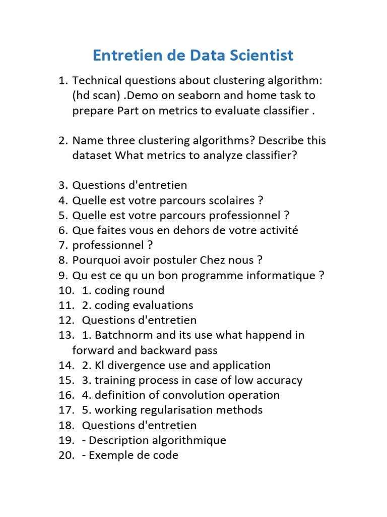 Entretien de Data Scientist | PDF | Apprentissage automatique | Science des données