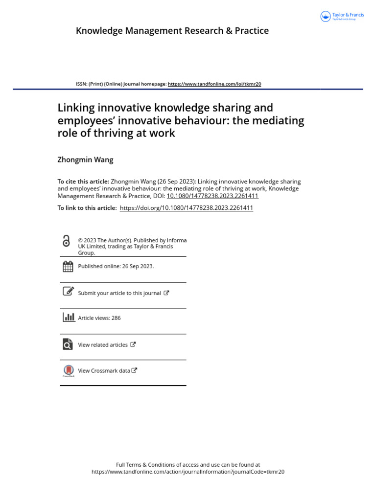 Artikel Q1-Linking Innovative Knowledge Sharing and Employees Innovative Behaviour The Mediating ...