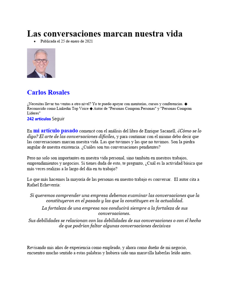Importancia de las Conversaciones en Negocios | PDF