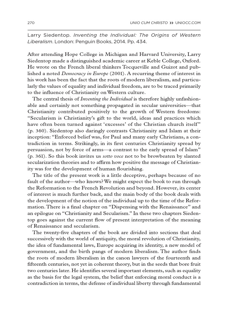 Larry Siedentop Inventing The Individual The Origins of Western ...