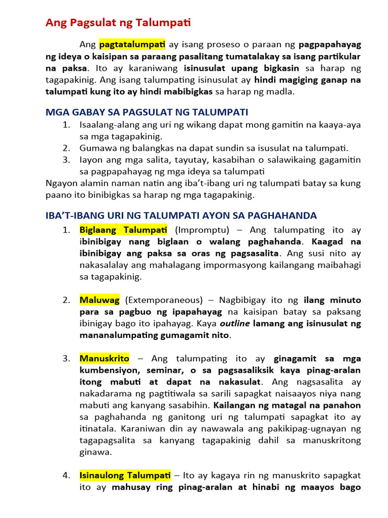 Lesson 3 - Pagsulat NG Talumpati | PDF