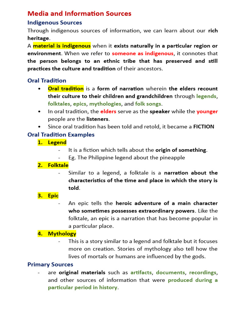 Lesson 5 - Media and Information Sources | PDF | Legends | Oral Tradition