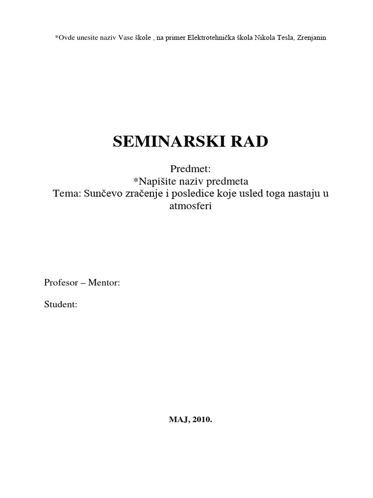 Suncevo Zracenje I Posledice Koje Usled Toga Nastaju U Atmosferi | PDF