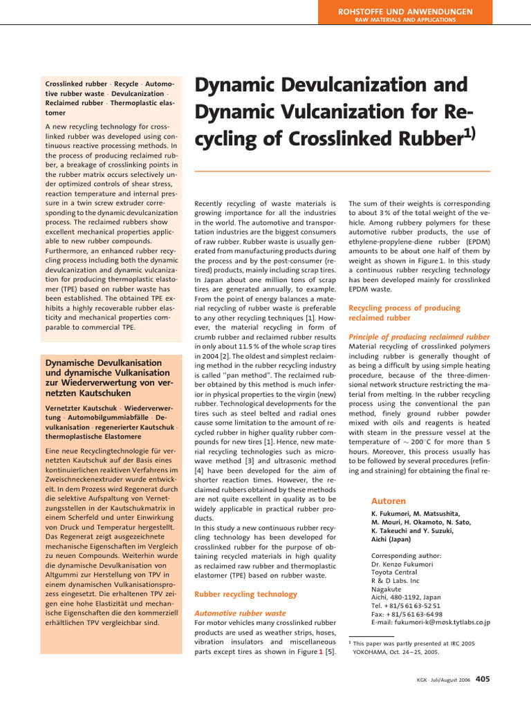 Dynamic Devulcanization and Dynamic Vulcanization For Re-Cycling of ...