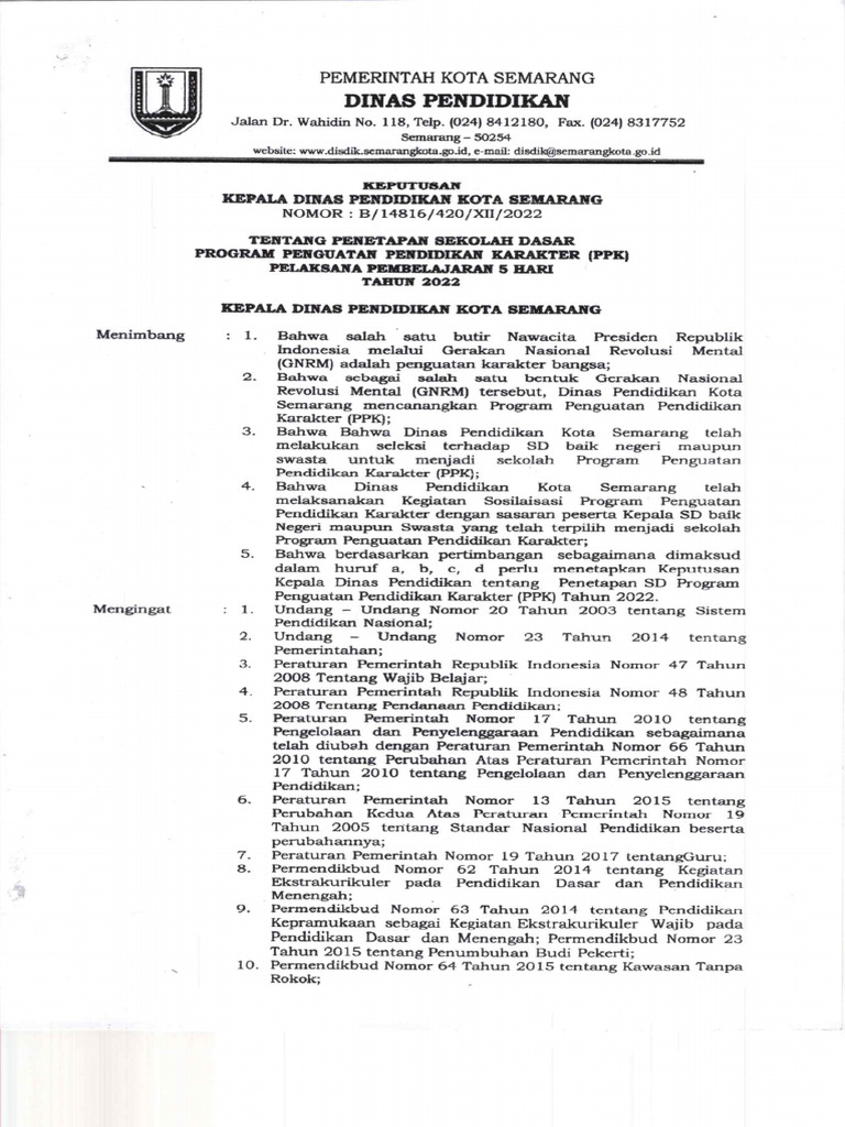 SK 5 Hari Kerja 2022 Dinas | PDF