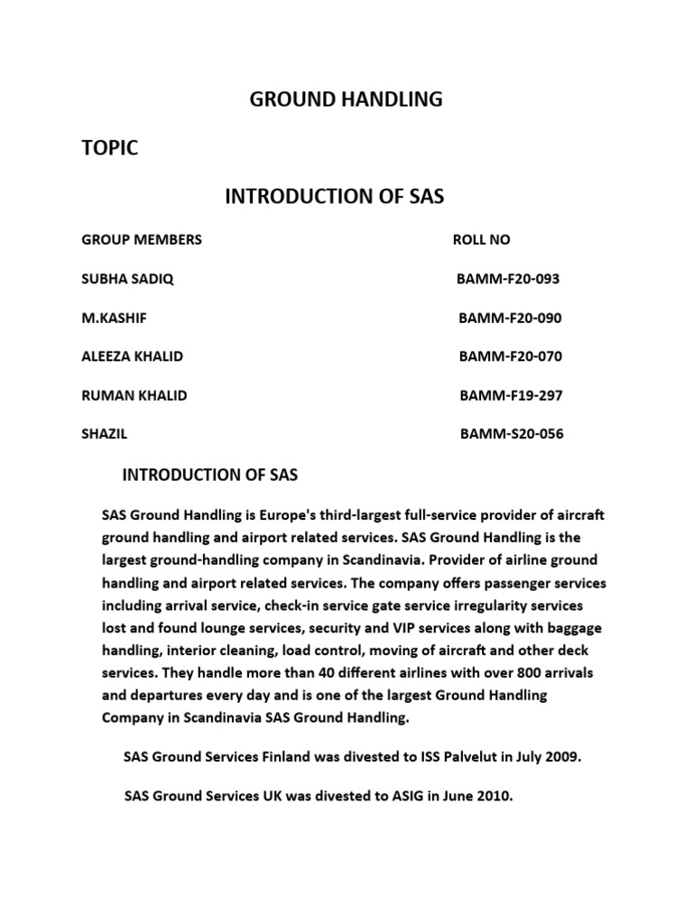 SAS Ground Handling Services Overview | PDF | Airlines | Airport