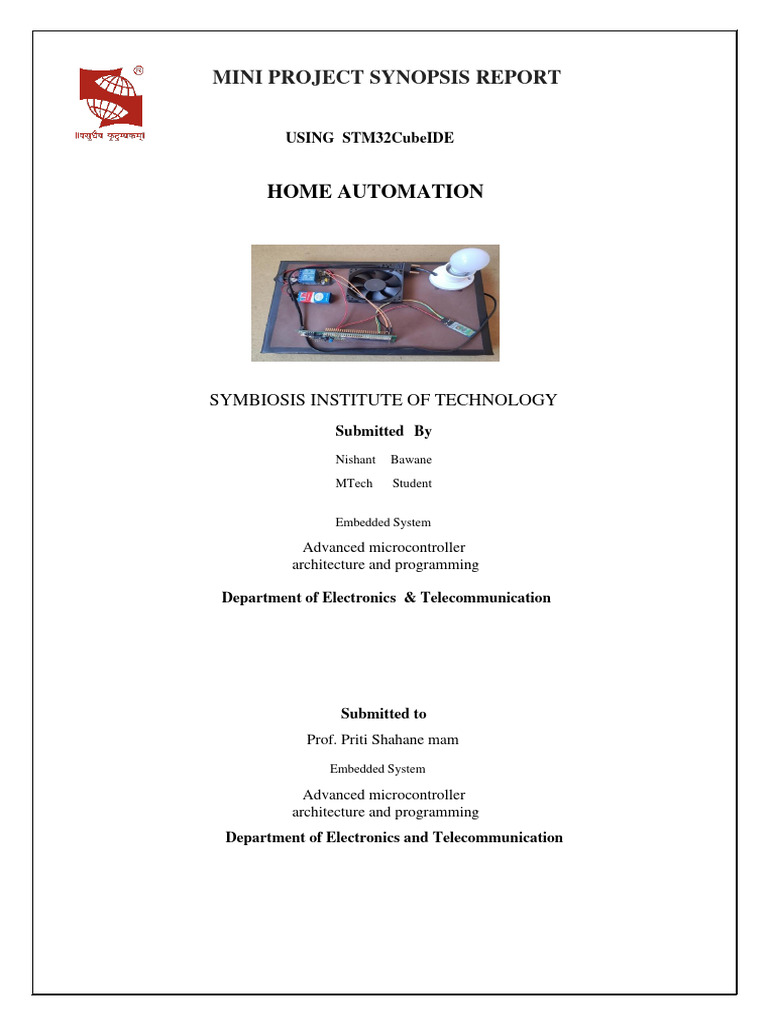 MINI PROJECT SYNOPSIS REPORT (Notes) | PDF | Home Automation | Automation