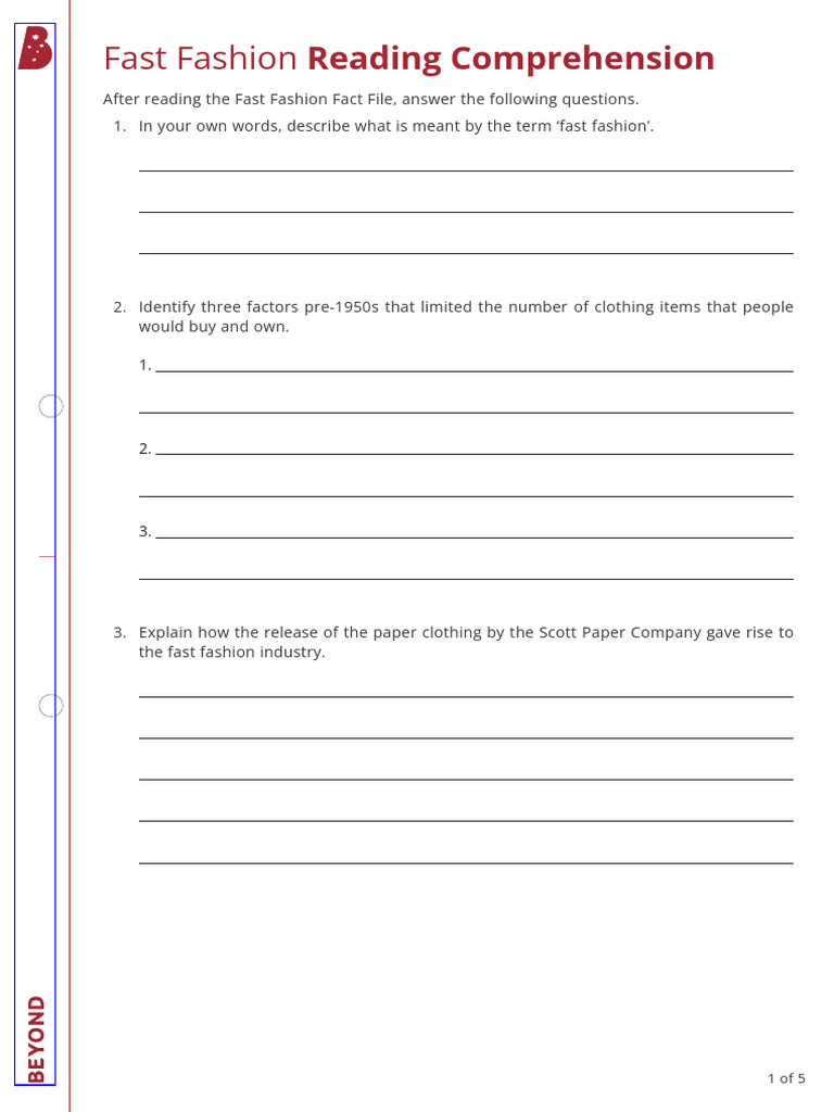 Fast Fashion: Reading Comprehension Guide | PDF | Sweatshop ...