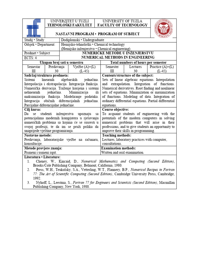 Numericke Metode U Inzenjerstvu 3 | PDF | Numerical Analysis | Equations