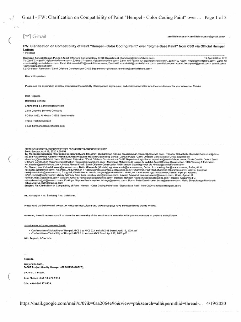 Email-Hempel Technical Letter & CRM APCS-6 Over APCS-22A | PDF