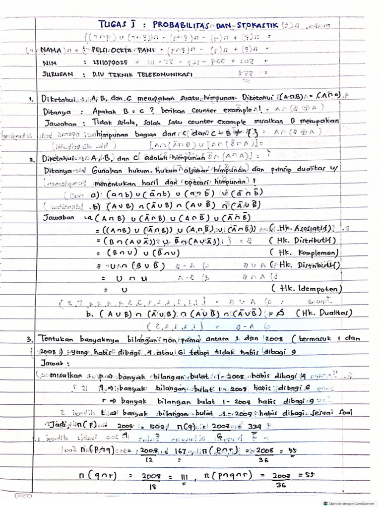 Tugas 1 Probabilitas Dan Stokastik Pelsi | PDF