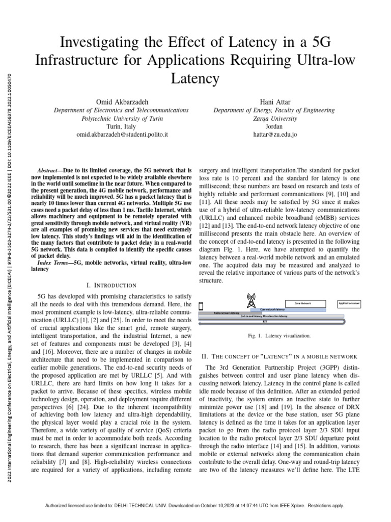 Investigating The Effect of Latency in A 5G Infrastructure For Applications Requiring Ultra-Low ...
