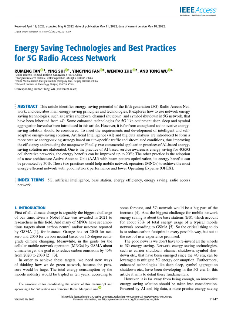 Energy Saving Technologies and Best Practices For 5G Radio Access Network | PDF | Energy ...