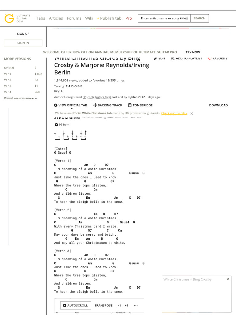 Partition WHITE CHRISTMAS CHORDS by Bing Crosby & Marjorie Reynolds ...