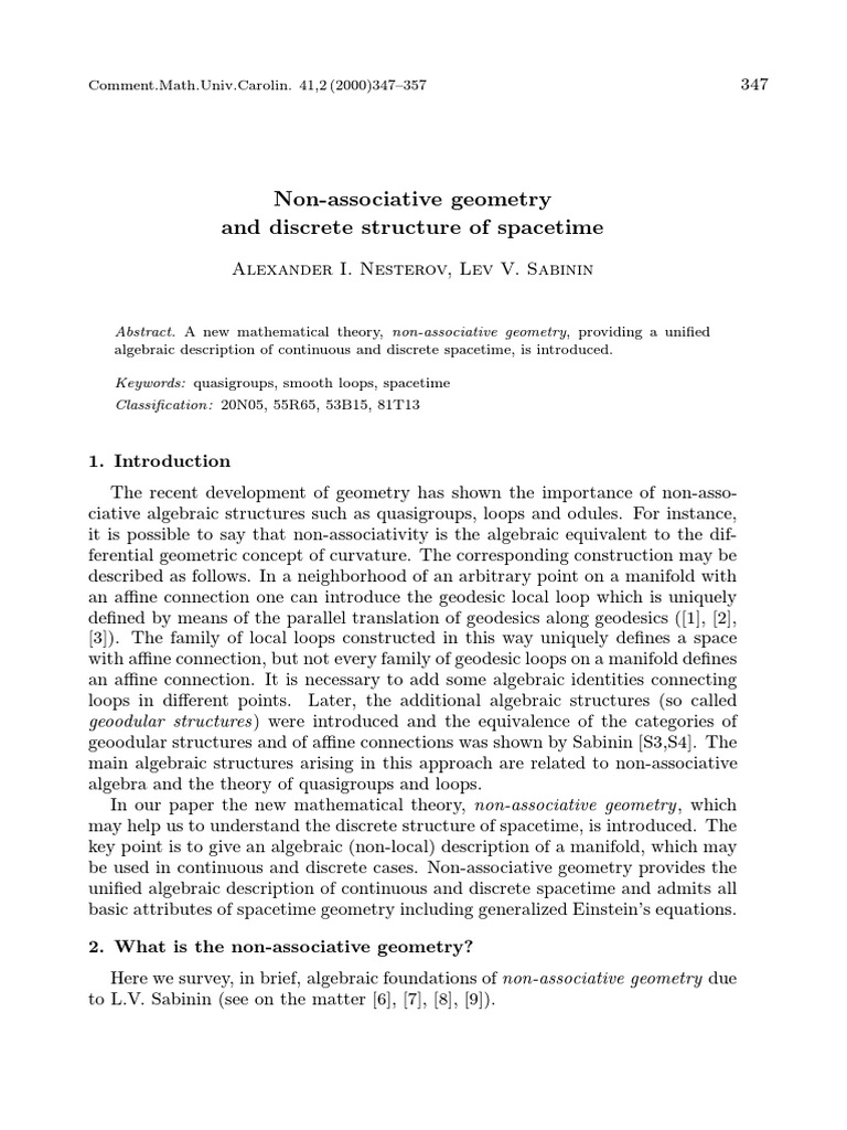 Non-Associative Geometry and Discrete Structure of Spacetime | PDF | Differentiable Manifold ...