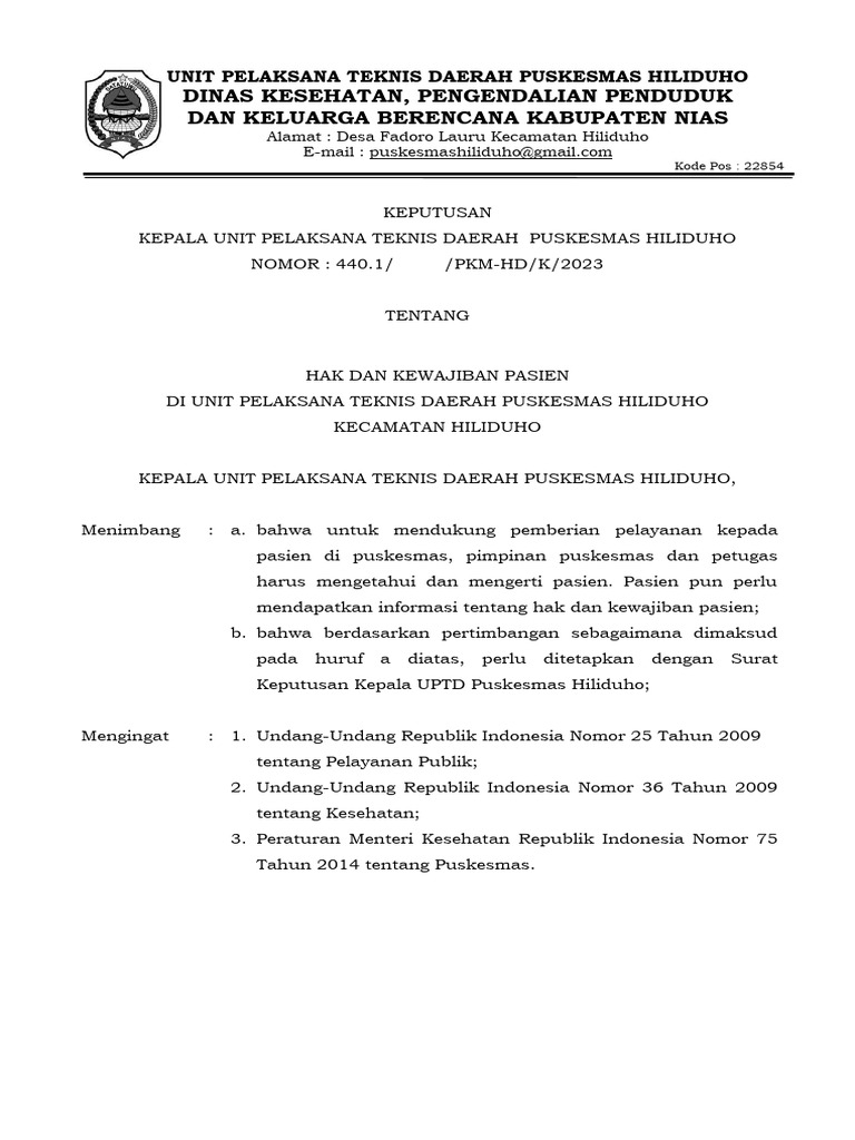 1.1.2.1 SK Hak Dan Kewajiban Pasien | PDF