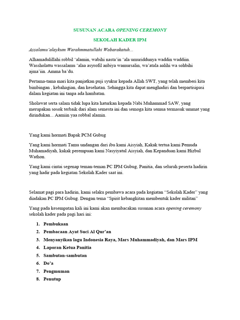 Susunan Acara Opening Ceremony | PDF