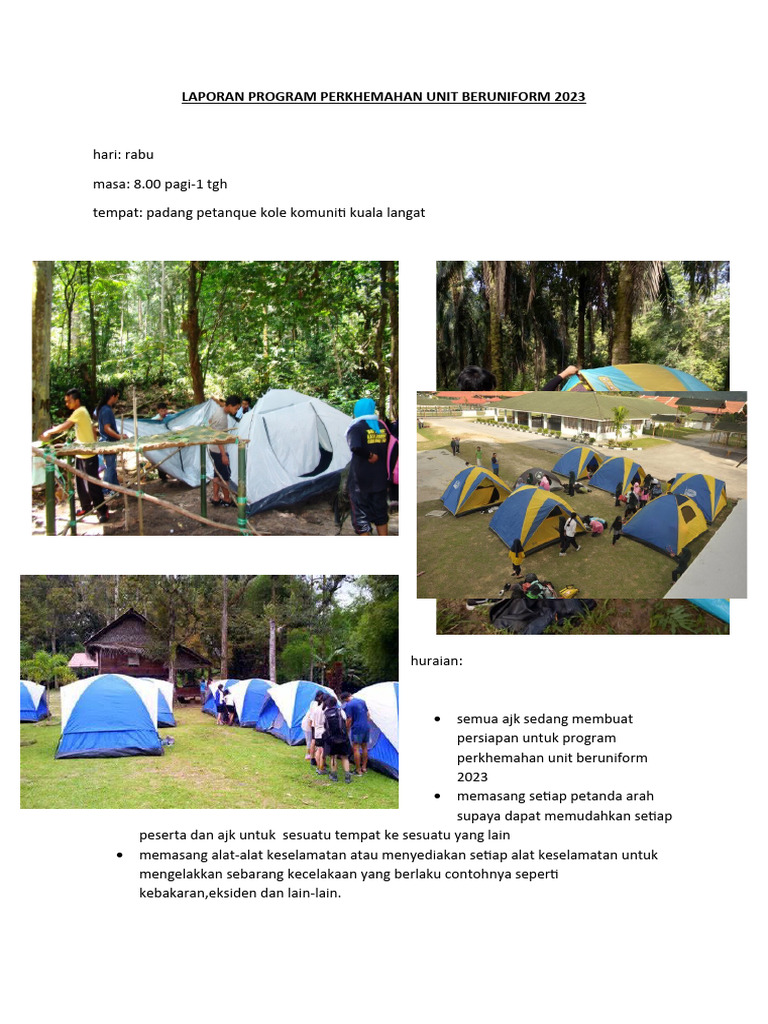 Laporan Program Perkhemahan Unit Beruniform 2023 | PDF