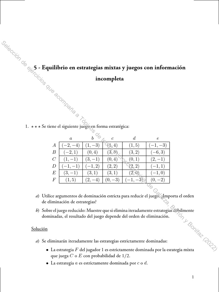 Ejercicios Resueltos de Equilibrio en Estrategias Mixtas y Juegos Con ...