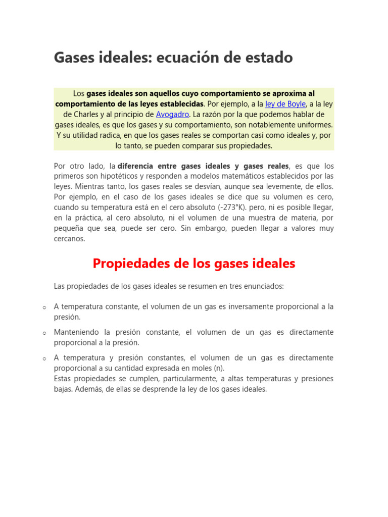 Gases Ideales Ecuación de Estado | PDF | Gases | Mecánica estadística