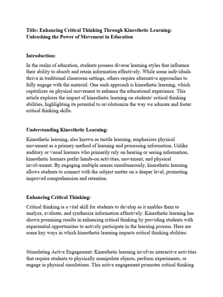 Article | PDF | Critical Thinking | Learning