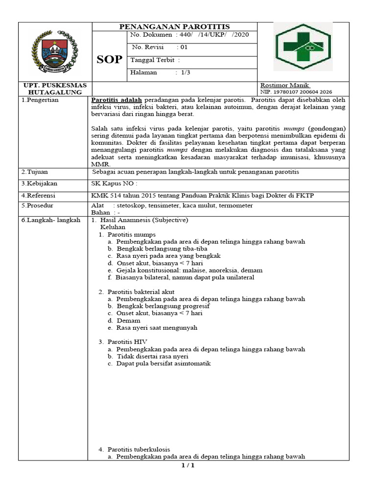 Sop Penanganan Parotitis | PDF