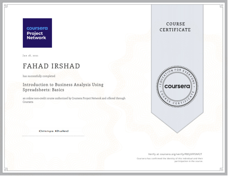Coursera Introduction To Business Analysis Using Spreadsheets - Basics ...
