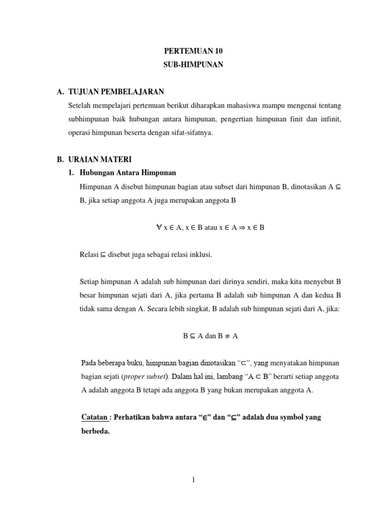 PERTEMUAN 10 - Sub-Himpunan Dan Diagram Venn | PDF