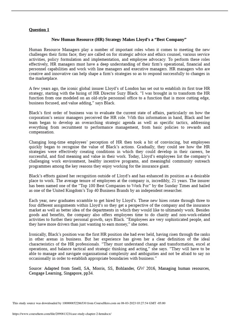 Case Study Chapter 2 HRM | PDF | Human Resource Management | Talent ...